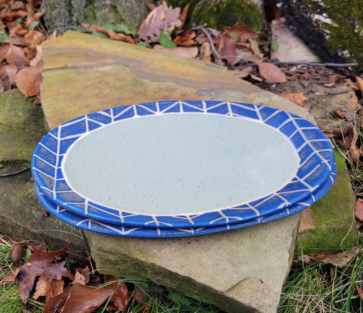 Large Oval Plates in Blue Lapis Chevron Pattern – Aslakson Pottery